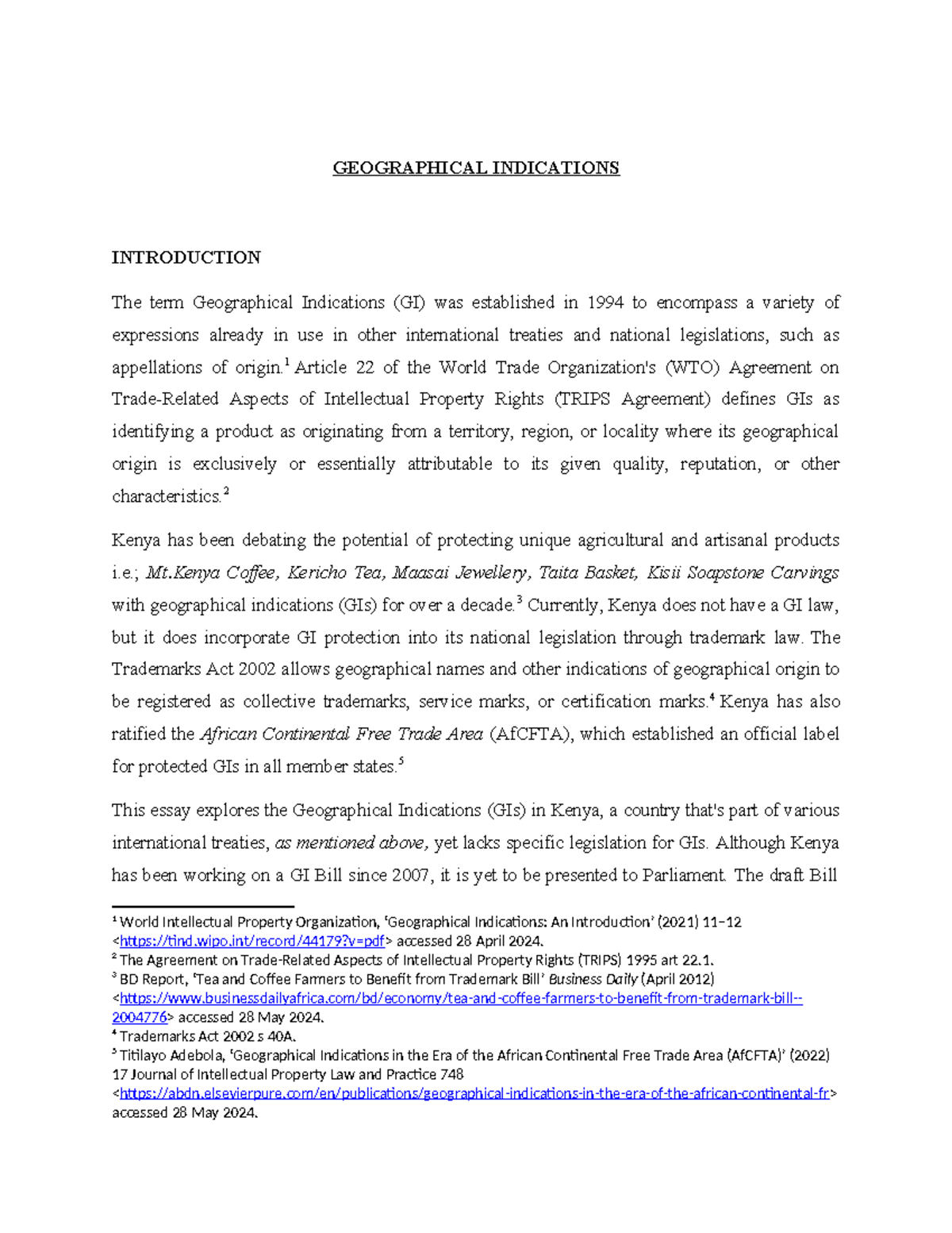 GI laws in Kenya - GEOGRAPHICAL INDICATIONS INTRODUCTION The term ...