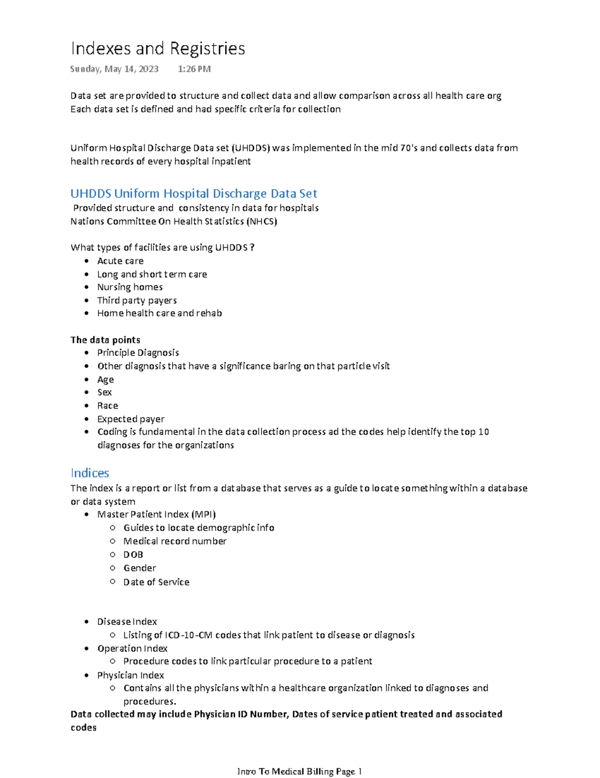Indexes and Registries - Data set are provided to structure and collect ...