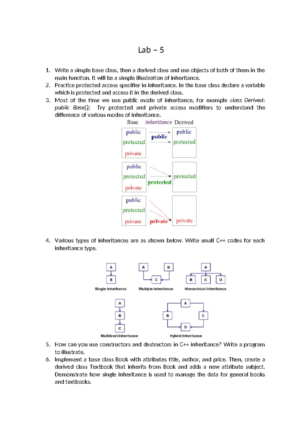 Lab Assignment 5 UTA018 - Lab – 5 1. Write a simple base class, then a ...