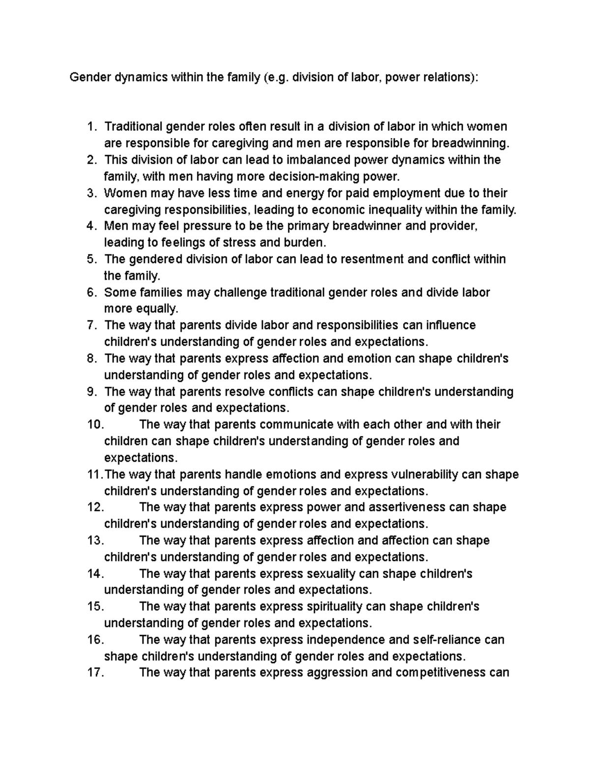 Gender dynamics within the family - division of labor, power relations ...
