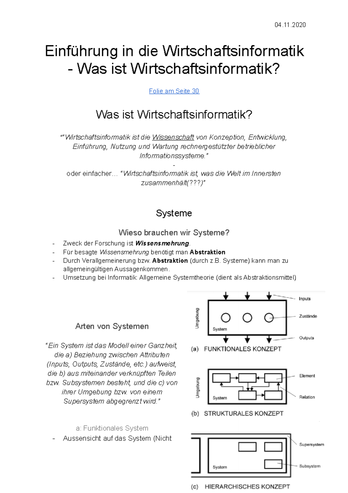 Woche 1 + 2 Was ist Wirtscahftsinformatik - Einführung in die ...