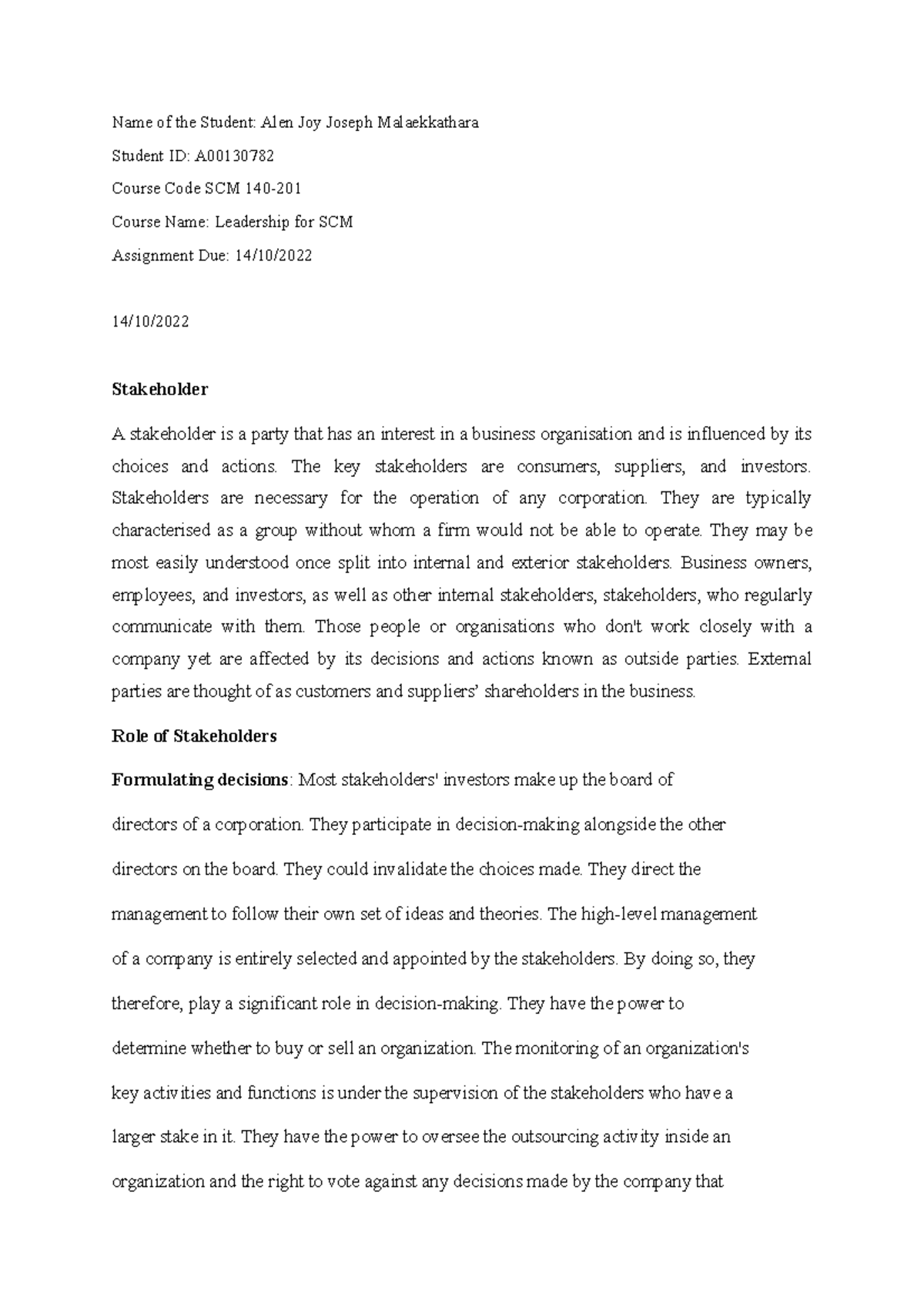 Leadership for SCM 5 - Assignment on Supply Chain - Name of the Student ...