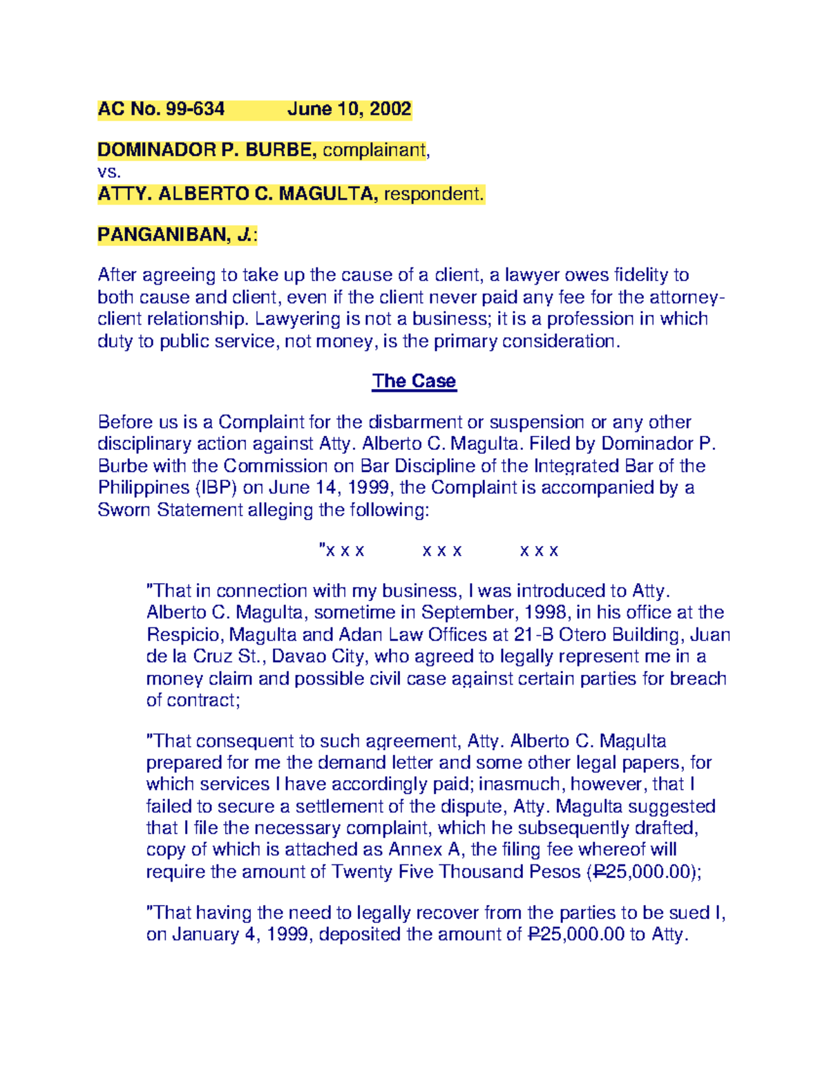 2. Burbe-vs.-Atty - Full case - AC No. 99-634 June 10, 2002 DOMINADOR P ...