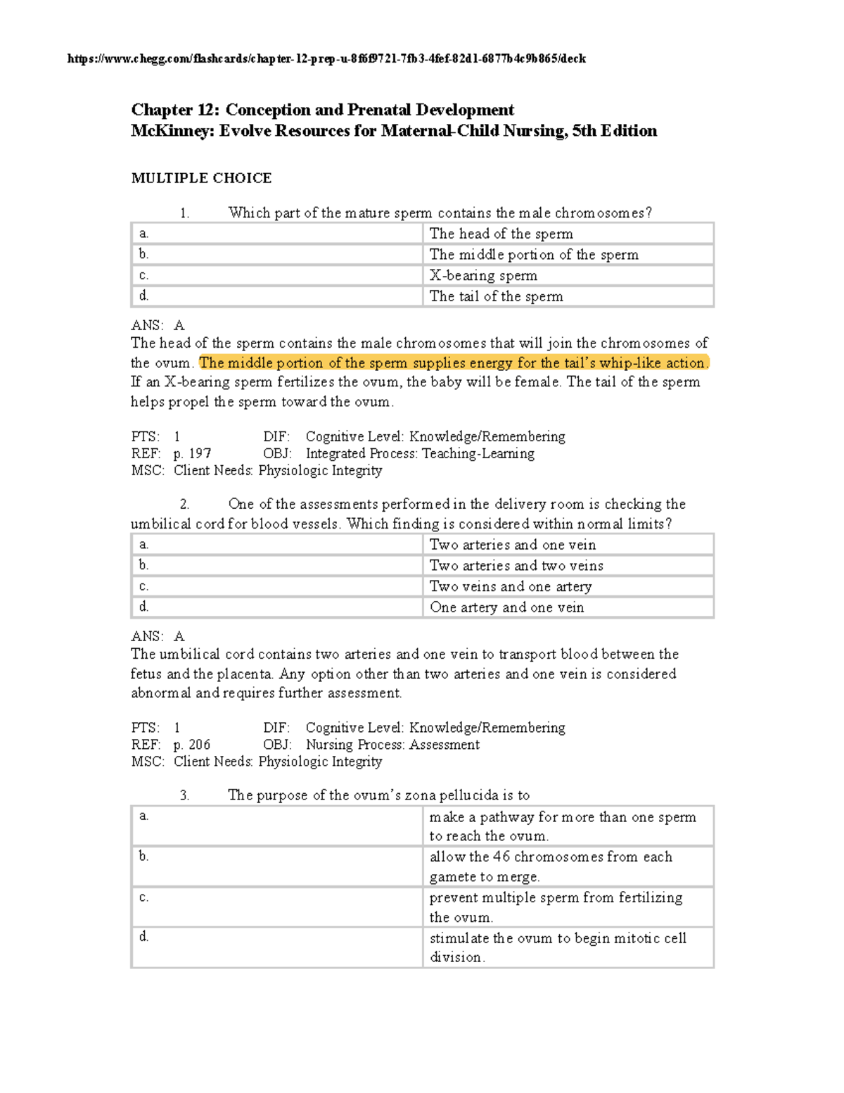 C12 - quizbank - Chapter 12: Conception and Prenatal Development ...