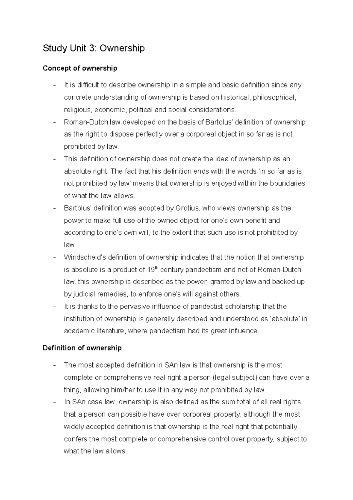 Study Unit 3 ownership - Study Unit 3: Ownership Concept of ownership ...