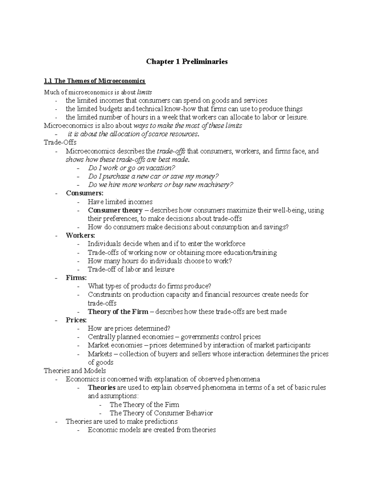 Chapter 1 Preliminaries Notes - Chapter 1 Preliminaries 1 The Themes of ...