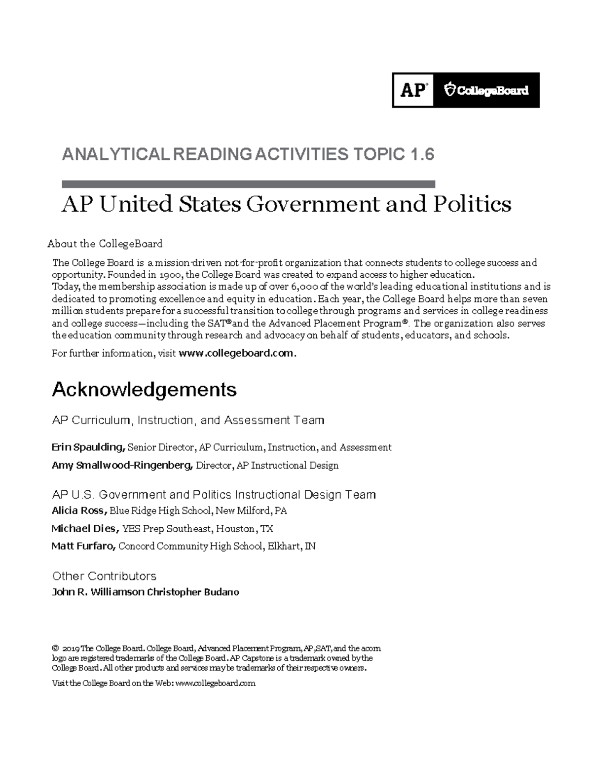 Analytical+Reading+1 - ANALYTICAL READING ACTIVITIES TOPIC 1. AP United ...