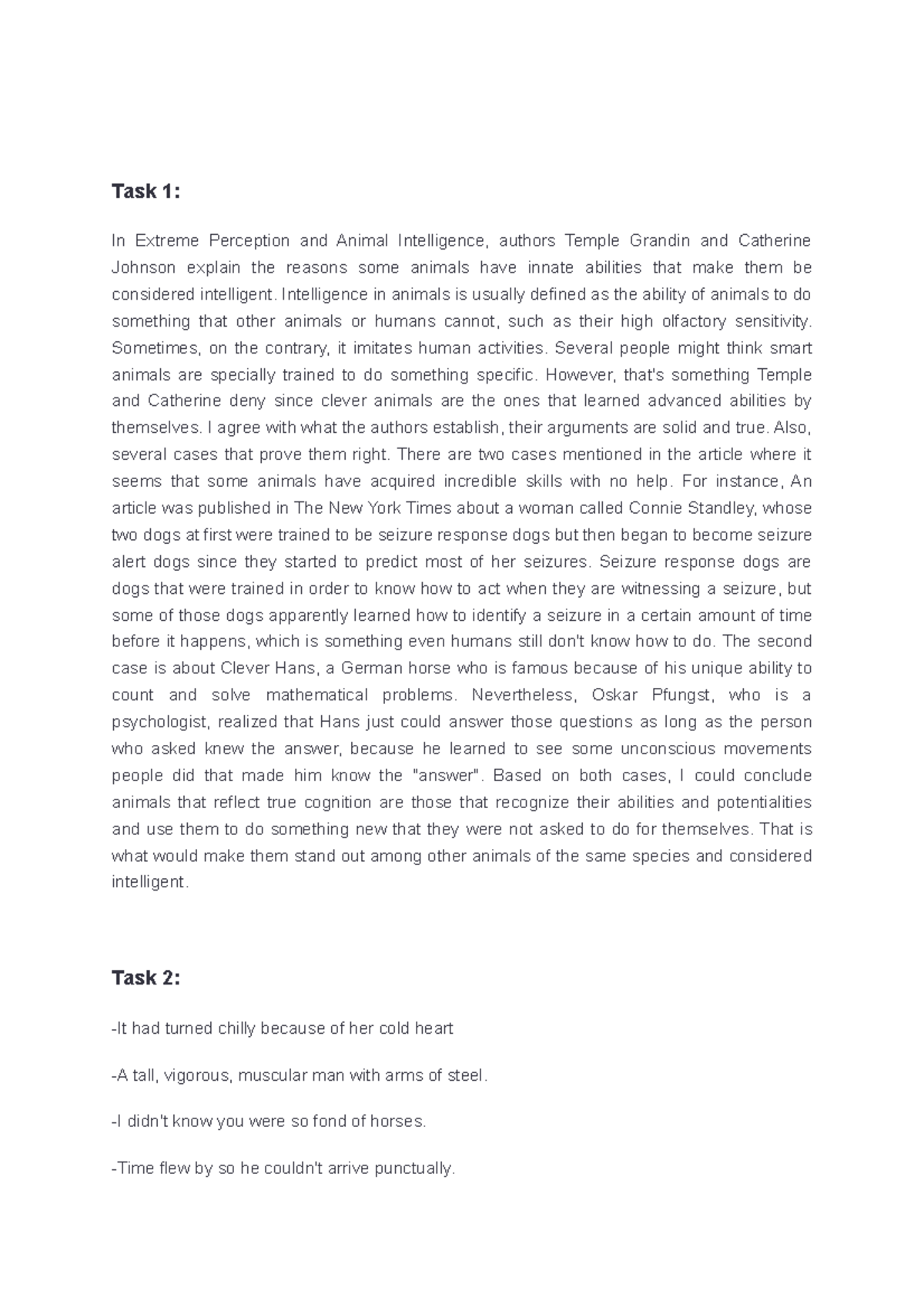 Portfolio - doc - Task 1: In Extreme Perception and Animal Intelligence ...