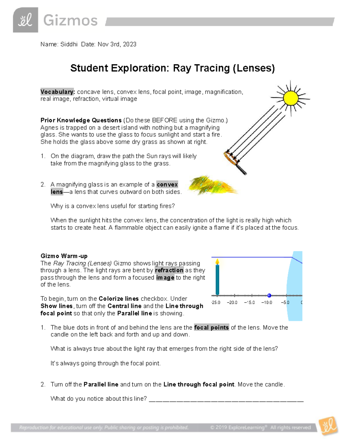 Lenses Gizmo - Name: Siddhi Date: Nov 3rd, 2023 Student Exploration ...