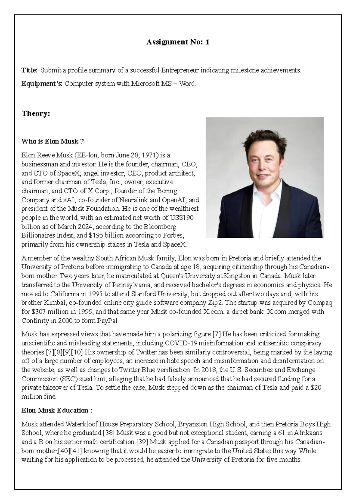 Assignment No 1 - Ensure your notes are well-organized. Use headings ...