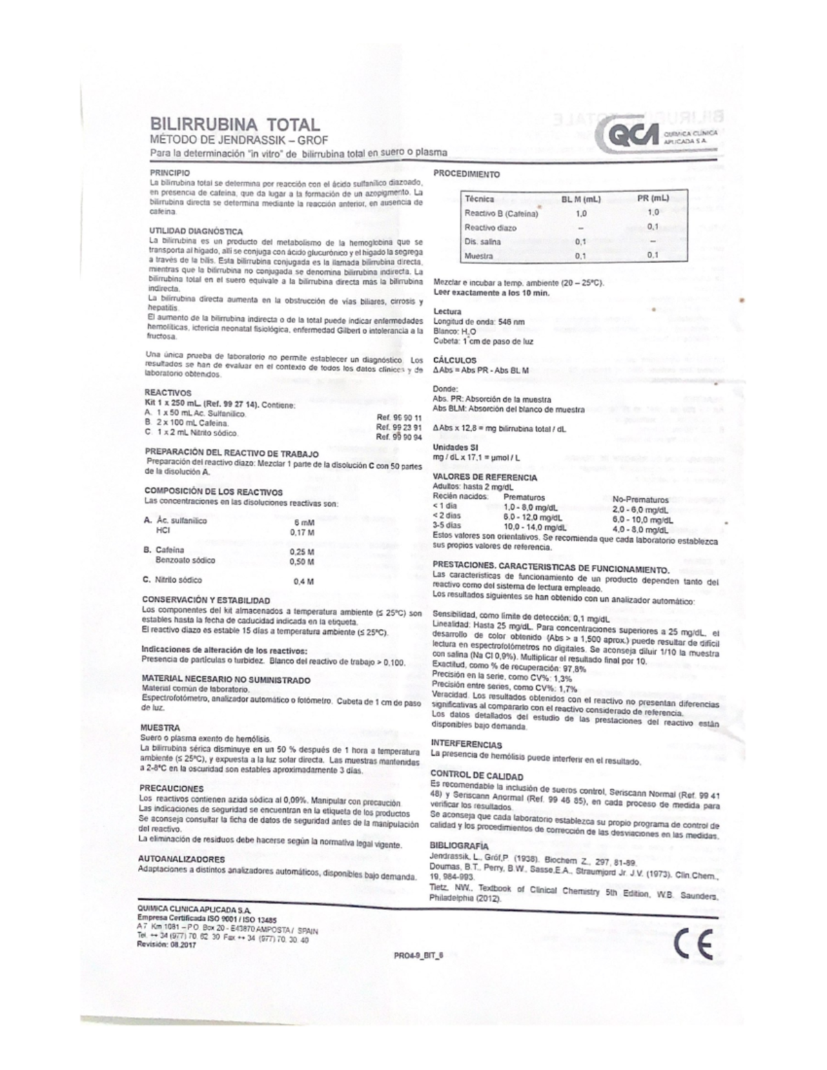 Bilirrubiona total - Utilizar para la práctica - BILIRRUBINA TOTAL QCA ...