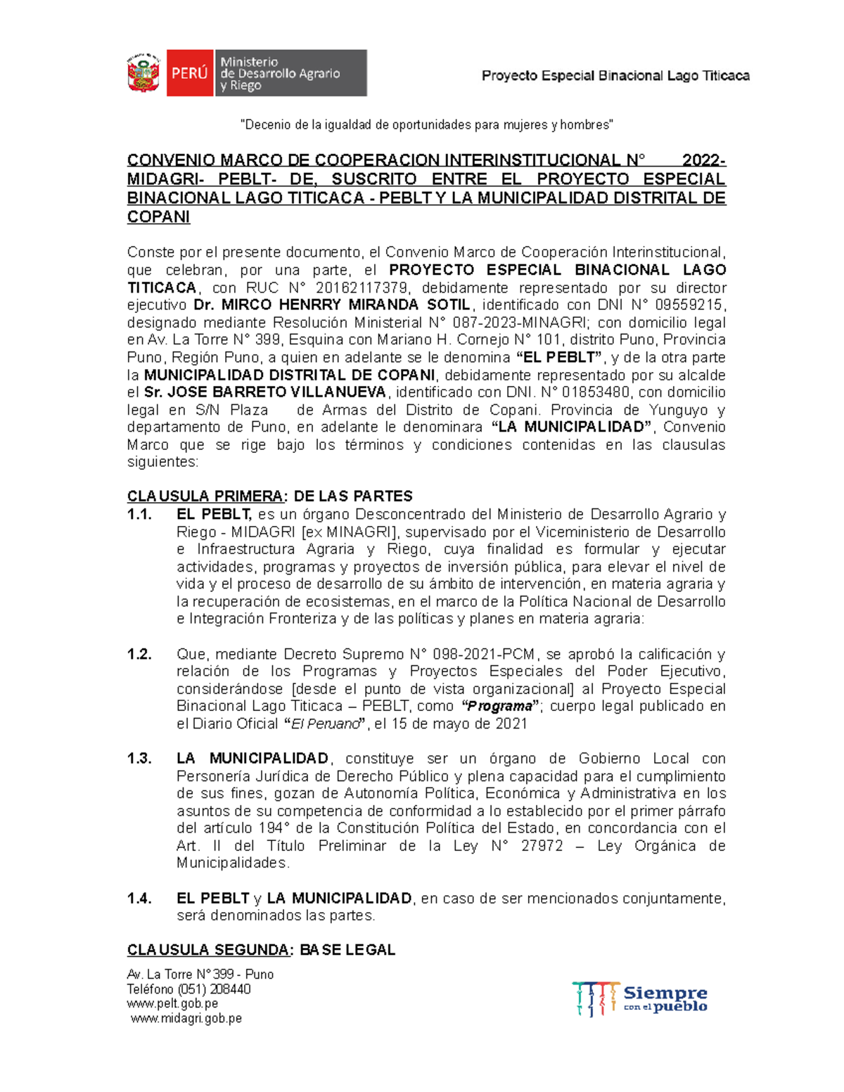 Convenio Marco De Cooperacion Interinstitucional Con La Municipalidad