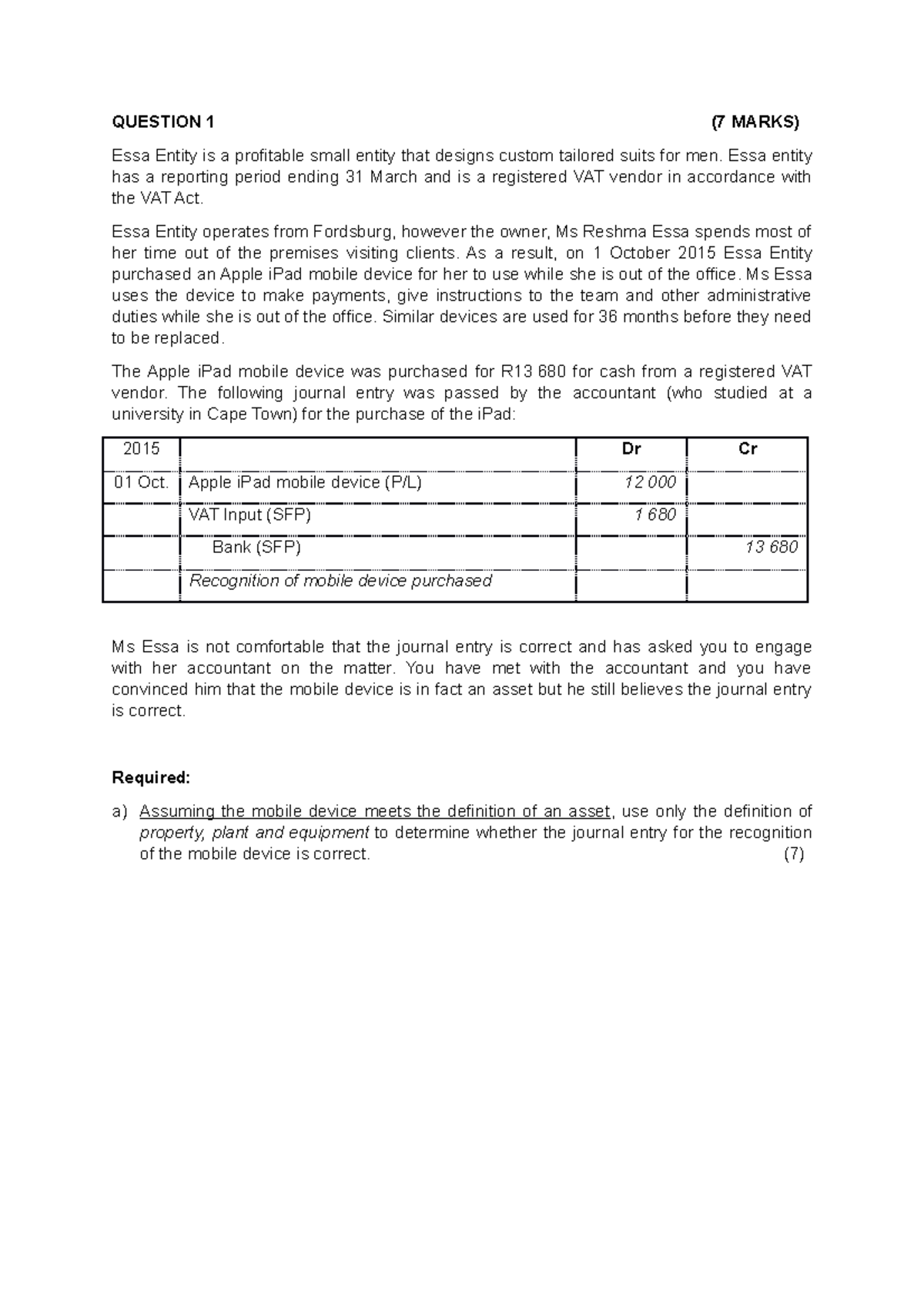 accounting practical questions for financial statements - QUESTION 1 (7 ...