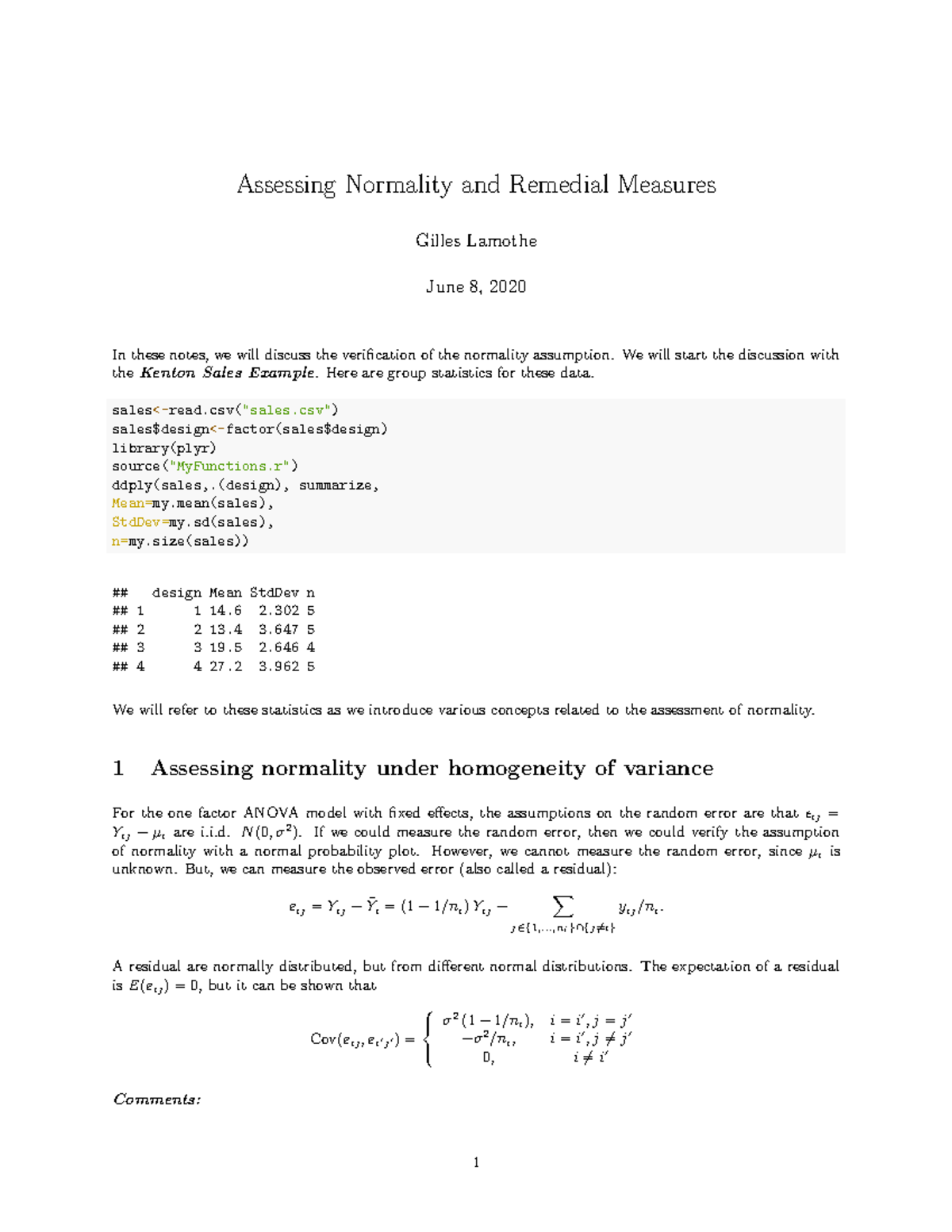 Diagnostics-II - diagnotics problem - Assessing Normality and Remedial Measures Gilles Lamothe ...