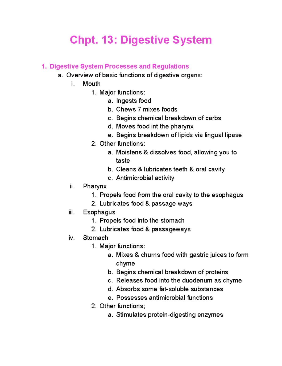 Chpt 13 notes-5 - chapter notes - Chpt. 13: Digestive System 1 ...