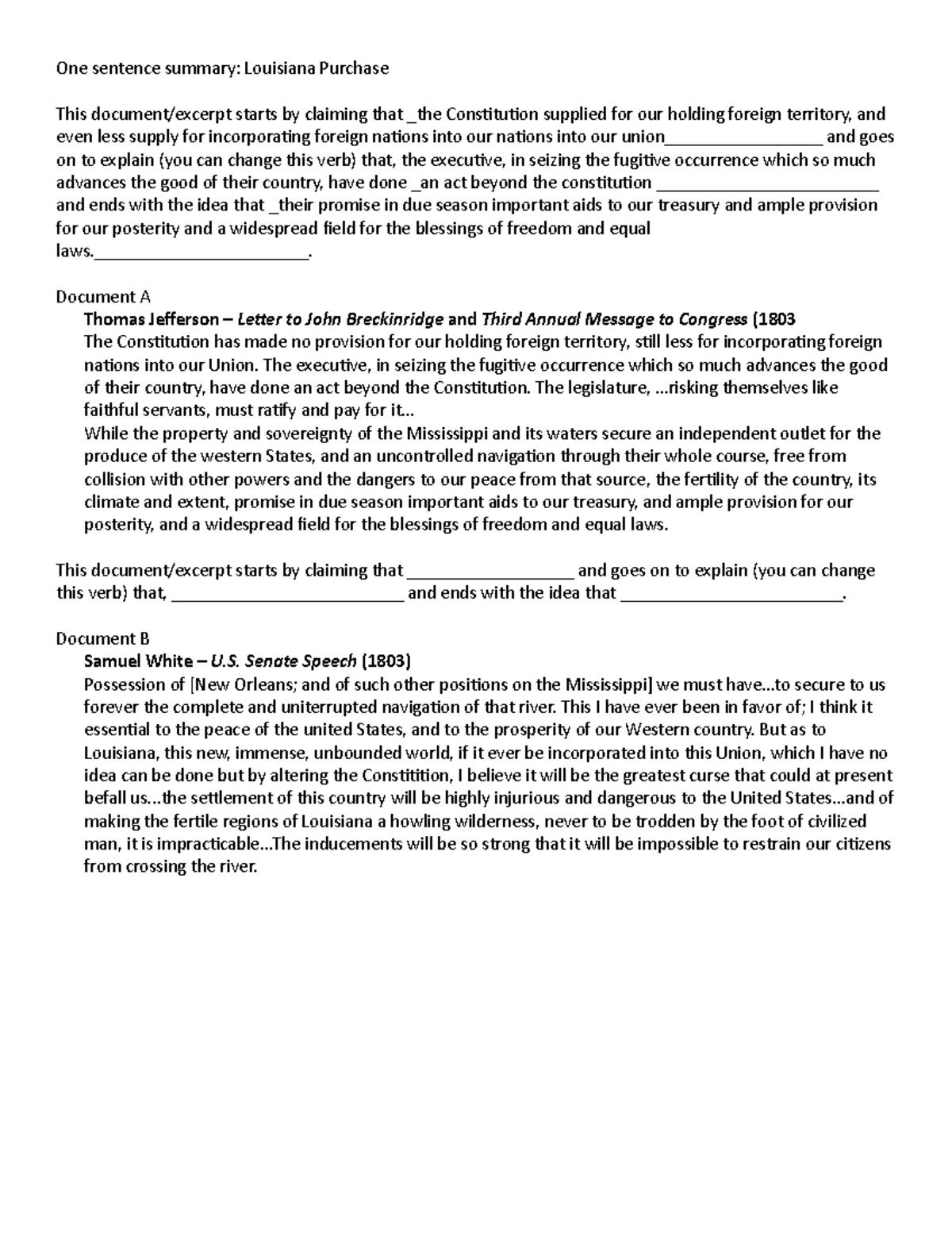 One sentence summary LA purch - One sentence summary: Louisiana ...