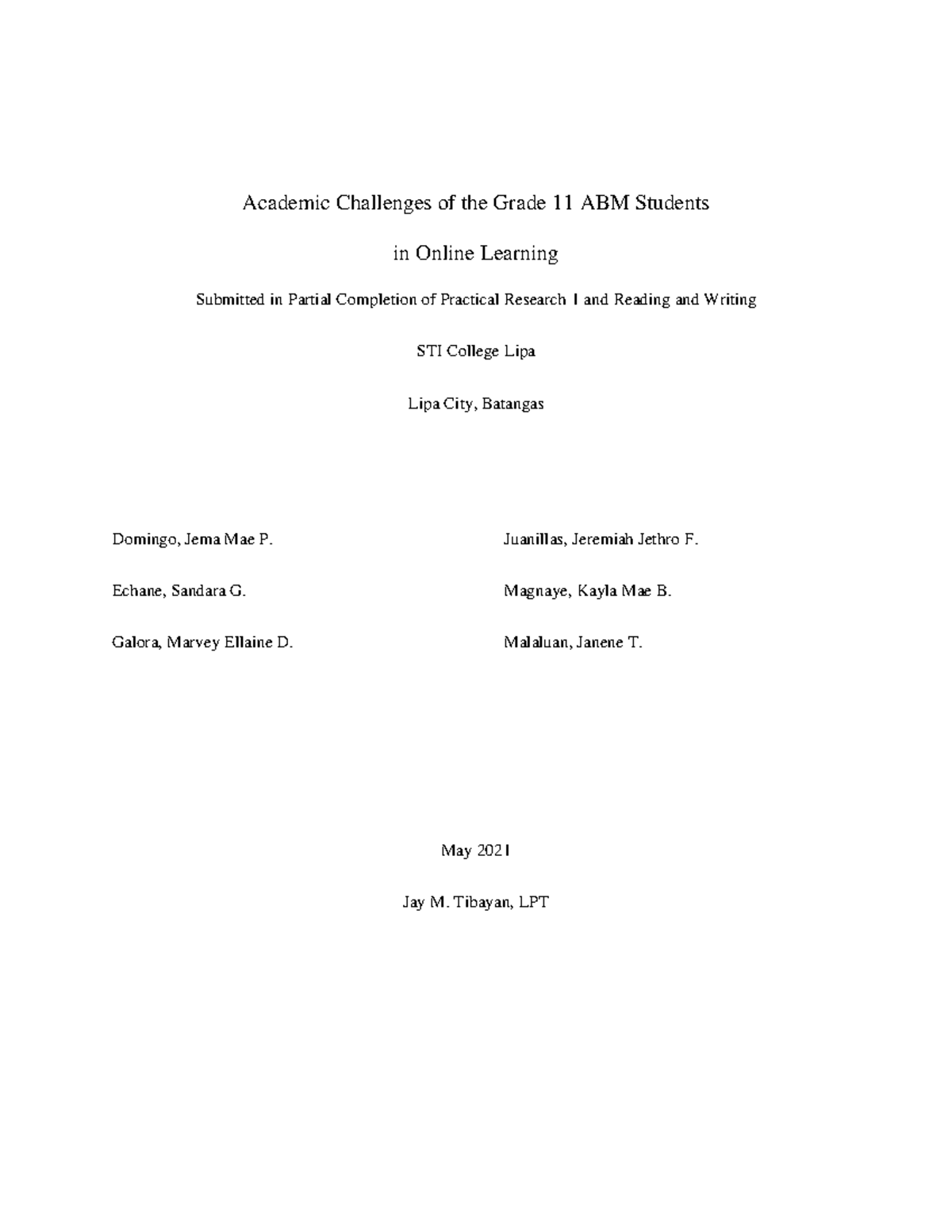 ABM 102 Academic Challenges of Grade 11 ABM - Academic Challenges of the Grade 11 ABM Students ...