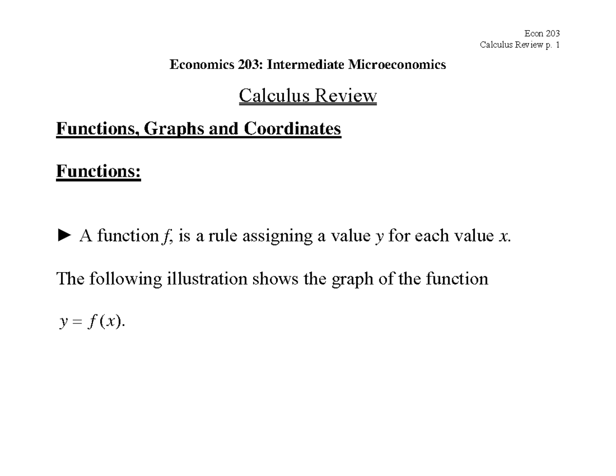 Calculus review 203 2011 - Economics 203: Intermediate Microeconomics ...
