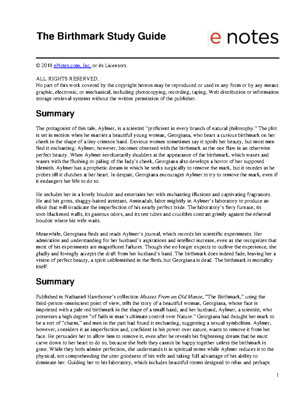 Enotes-birthmark-guide - The Birthmark Study Guide © 2018 eNotes, Inc ...