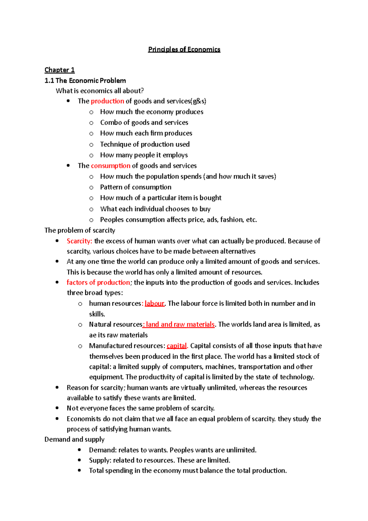 Principles of Economics notes - Principles of Economics Chapter 1 1 The ...