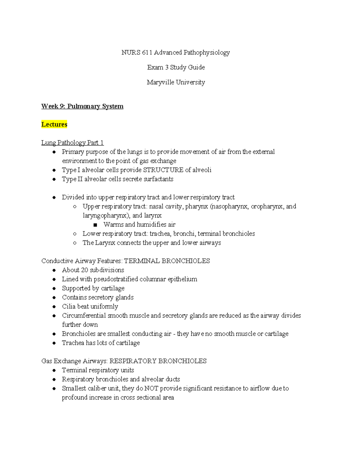 NUR 611 Study Guide Exam 3 - NURS 611 Advanced Pathophysiology Exam 3 ...