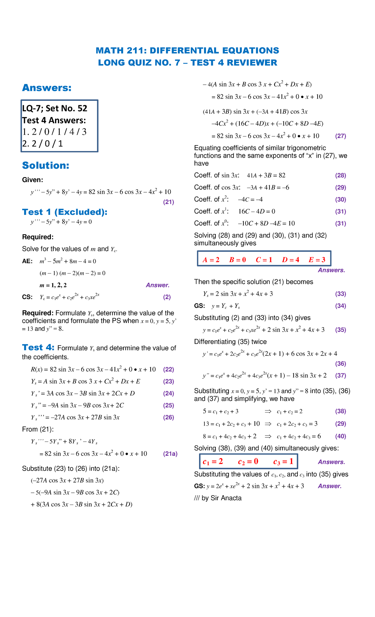 LQ-7 Test-4 Reviewer - Hello - MATH 211: DIFFERENTIAL EQUATIONS LONG ...