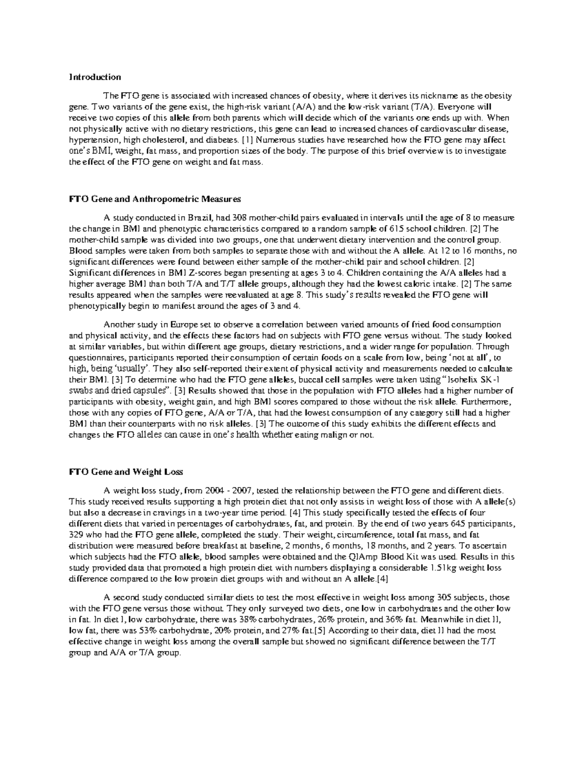 Term Paper - Introduction The FTO gene is associated with increased ...