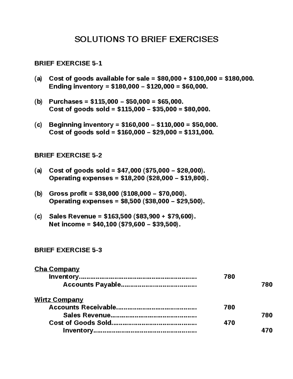 Brief Exercise Chapter 5 Solutions_Principles of Accounting - SOLUTIONS ...