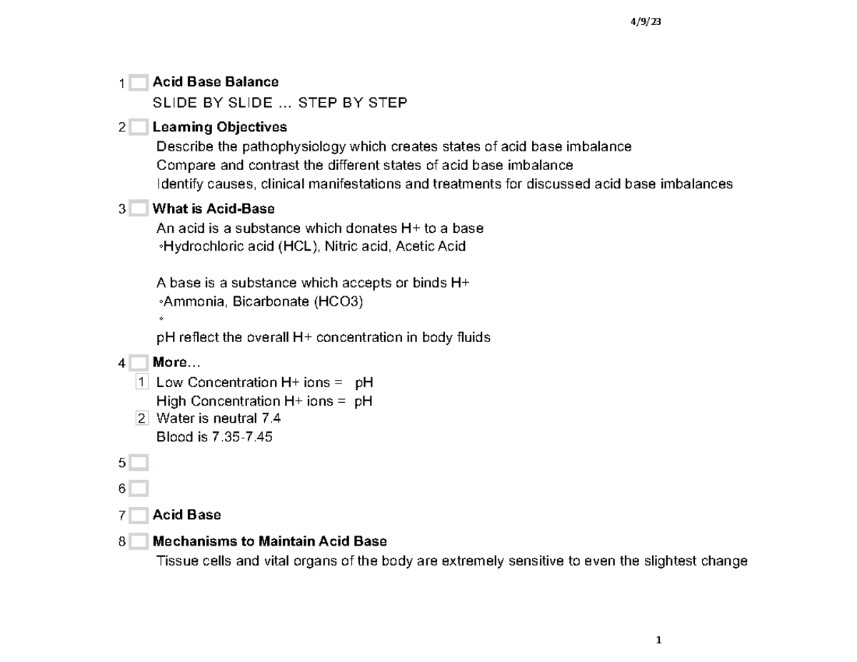Acid Base Balance 2020 NArrated - 4/9/ 1 Acid Base Balance SLIDE BY ...