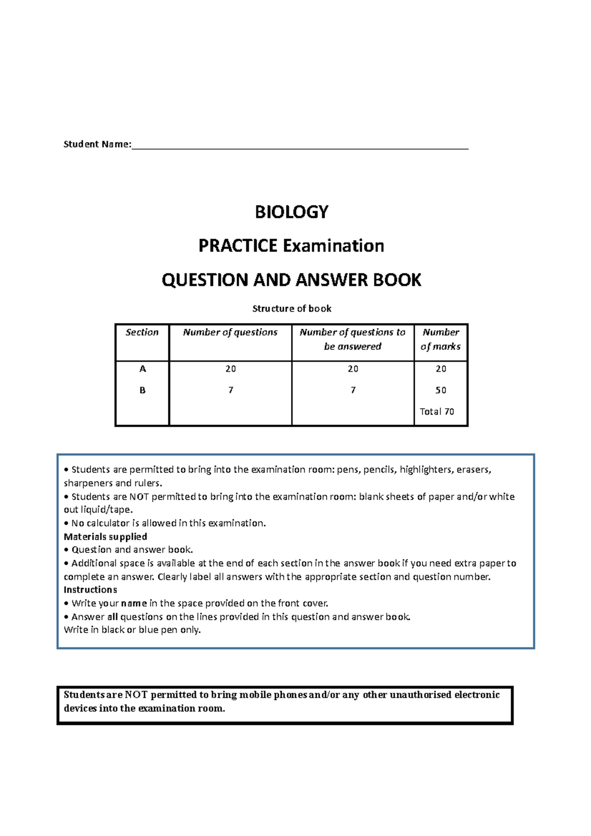 2022 unit 2 Biology Practice Exam - Student - Studocu
