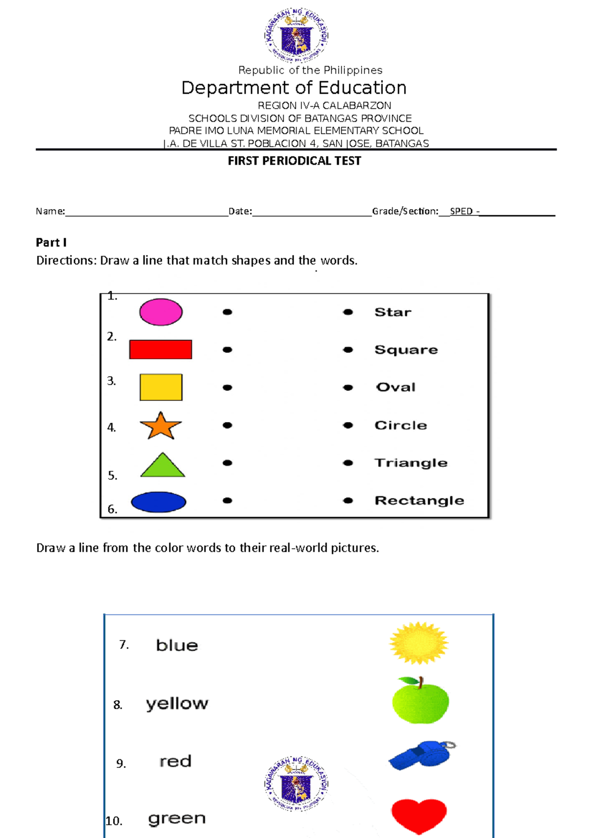 1st-periodical-test - Test - Republic of the Philippines Department of ...