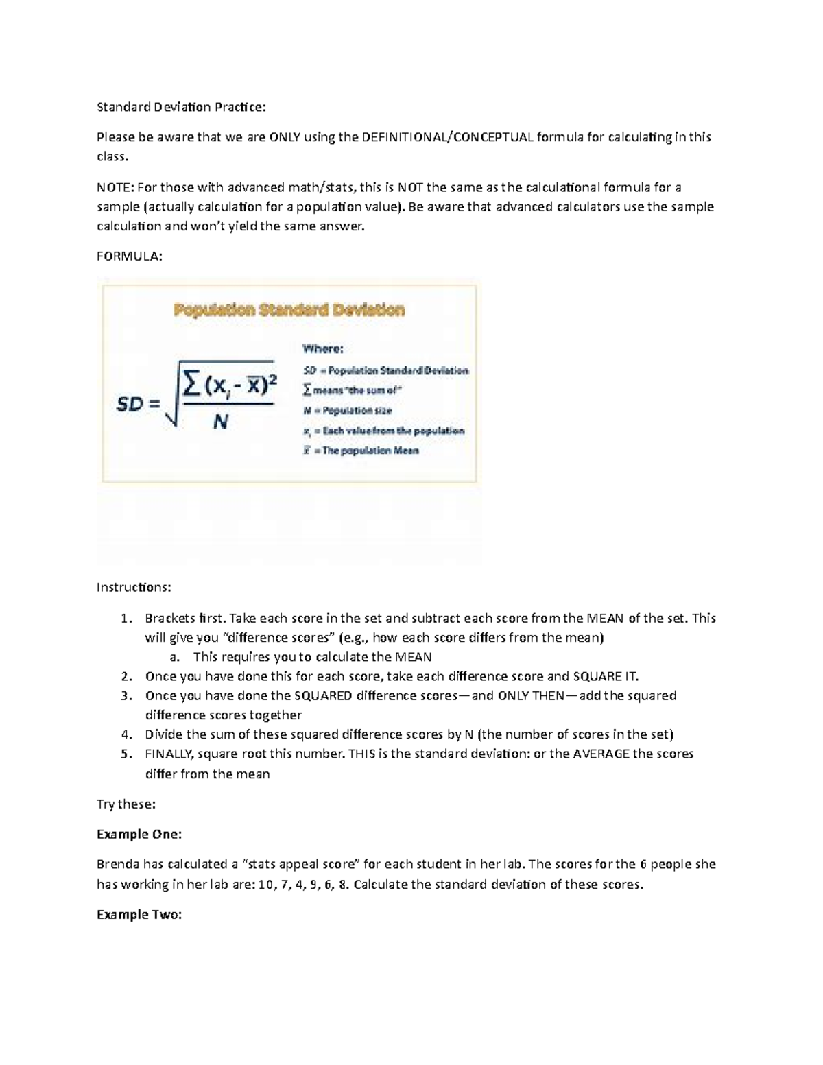 Explanation And Examples For Standard Deviation Psyc1030 Standard