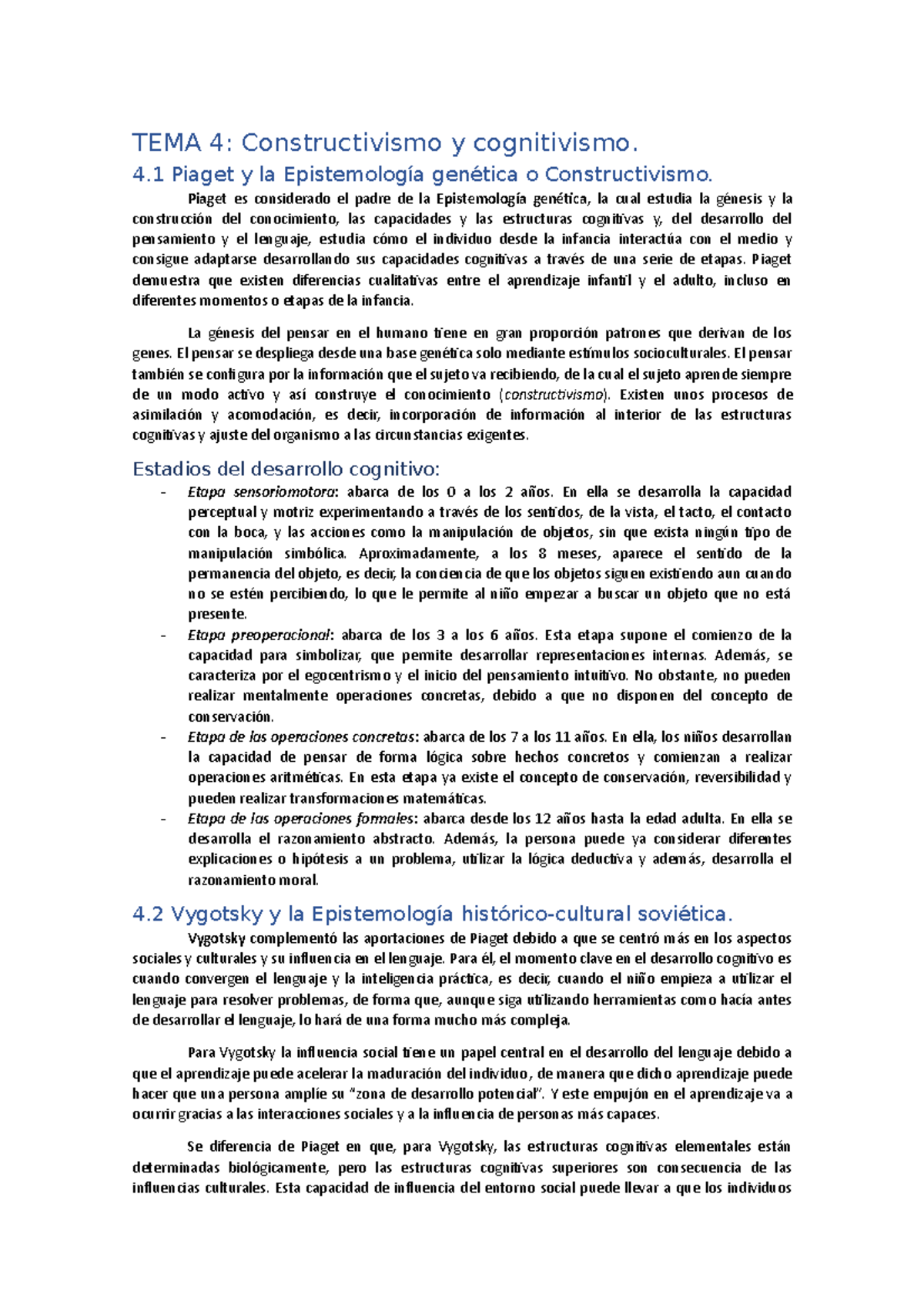 TEMA 4: El CognitivismoF - TEMA 4: Constructivismo y cognitivismo. 4 Piaget y la o ...