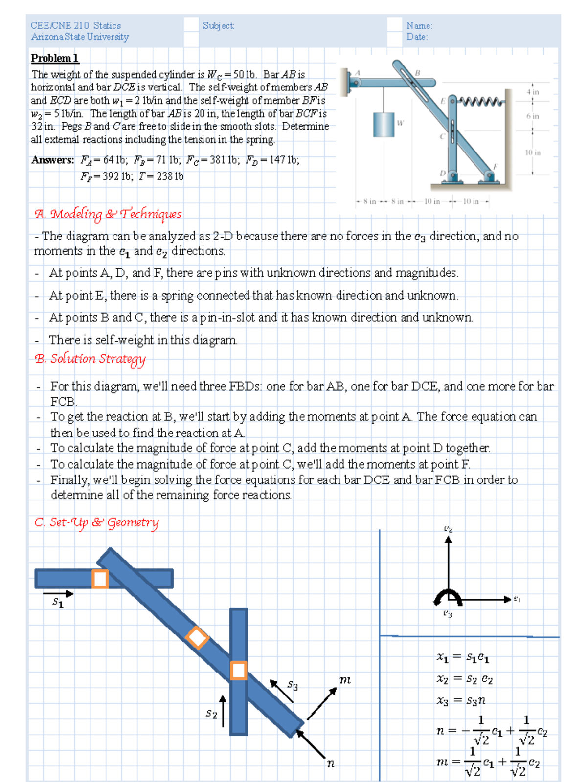 CEE210 cylinder problem - Name: Date: CEE/CNE 210 Statics Subject: Arizona State University ...