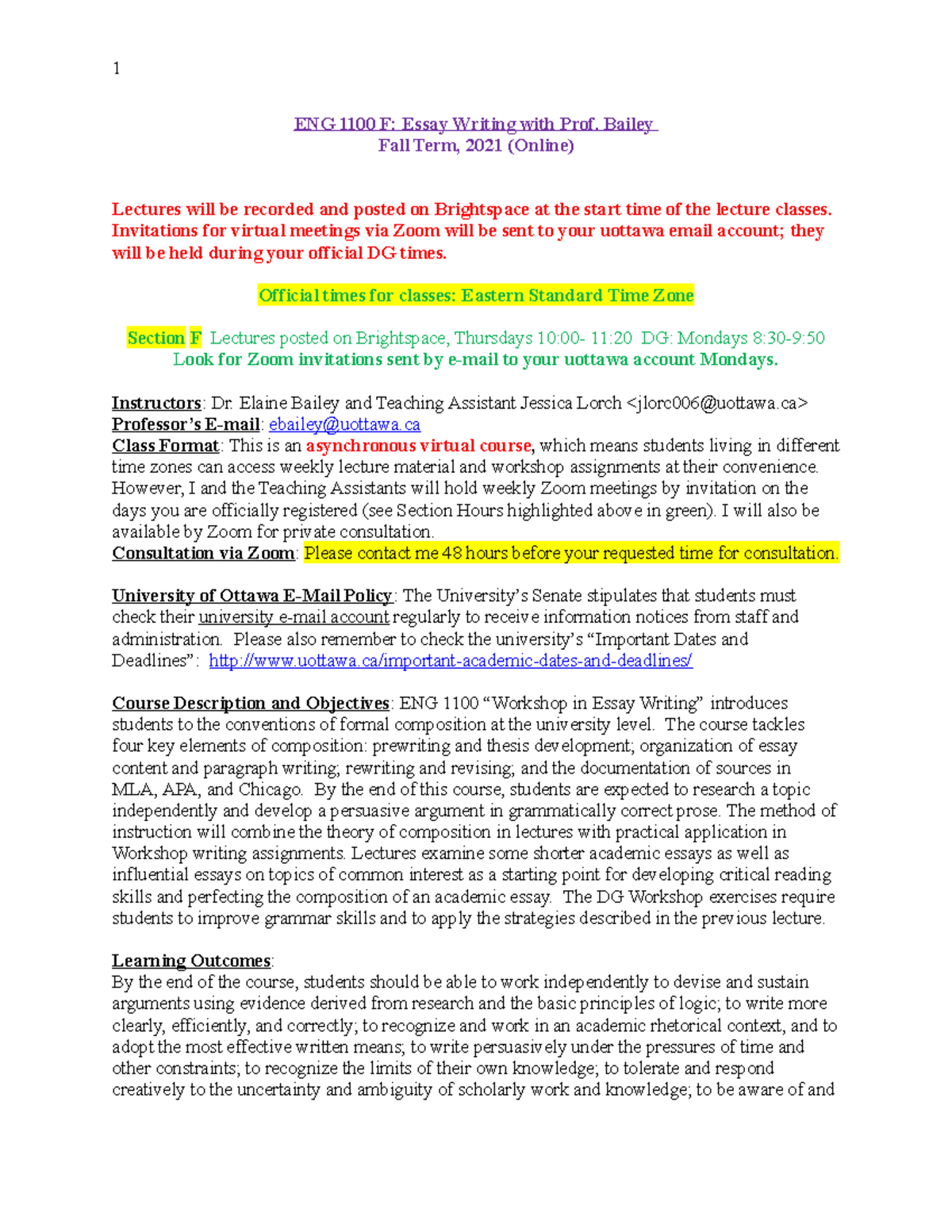 Syllabus ENG1100 - Get ahead of readings - ENG 1100 F: Essay Writing ...