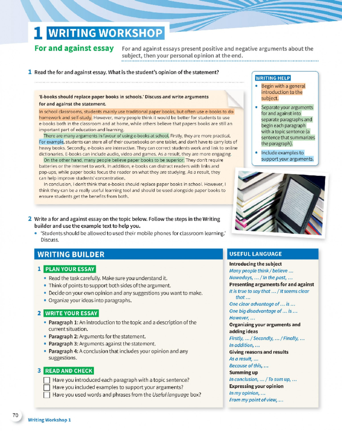 Writing harmonize 3 and 4 - 1 WRITING WORKSHOP For and against essay ...
