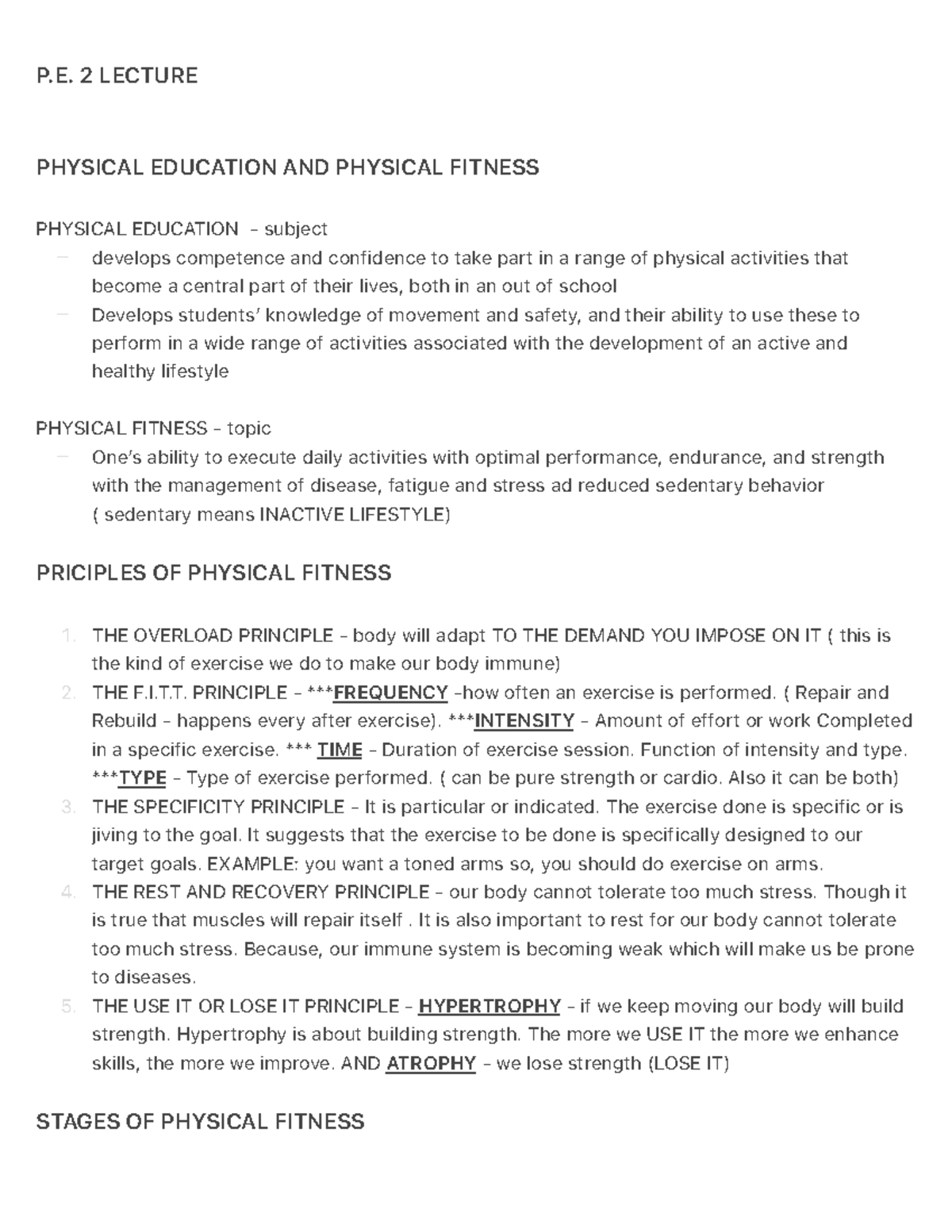 P.E. 2 Lecture - Physical Activities towards Health and Fitness 2 ...