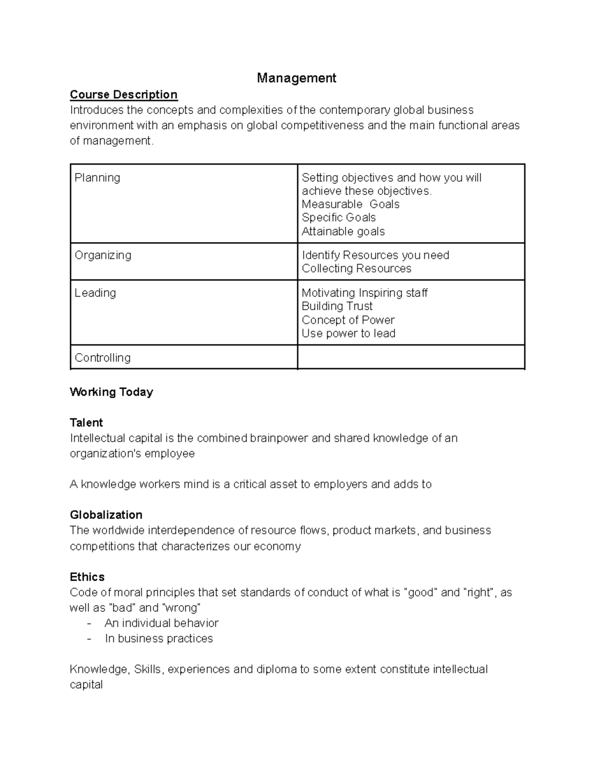 GMS Chapter 1 - Management Course Description Introduces the concepts ...