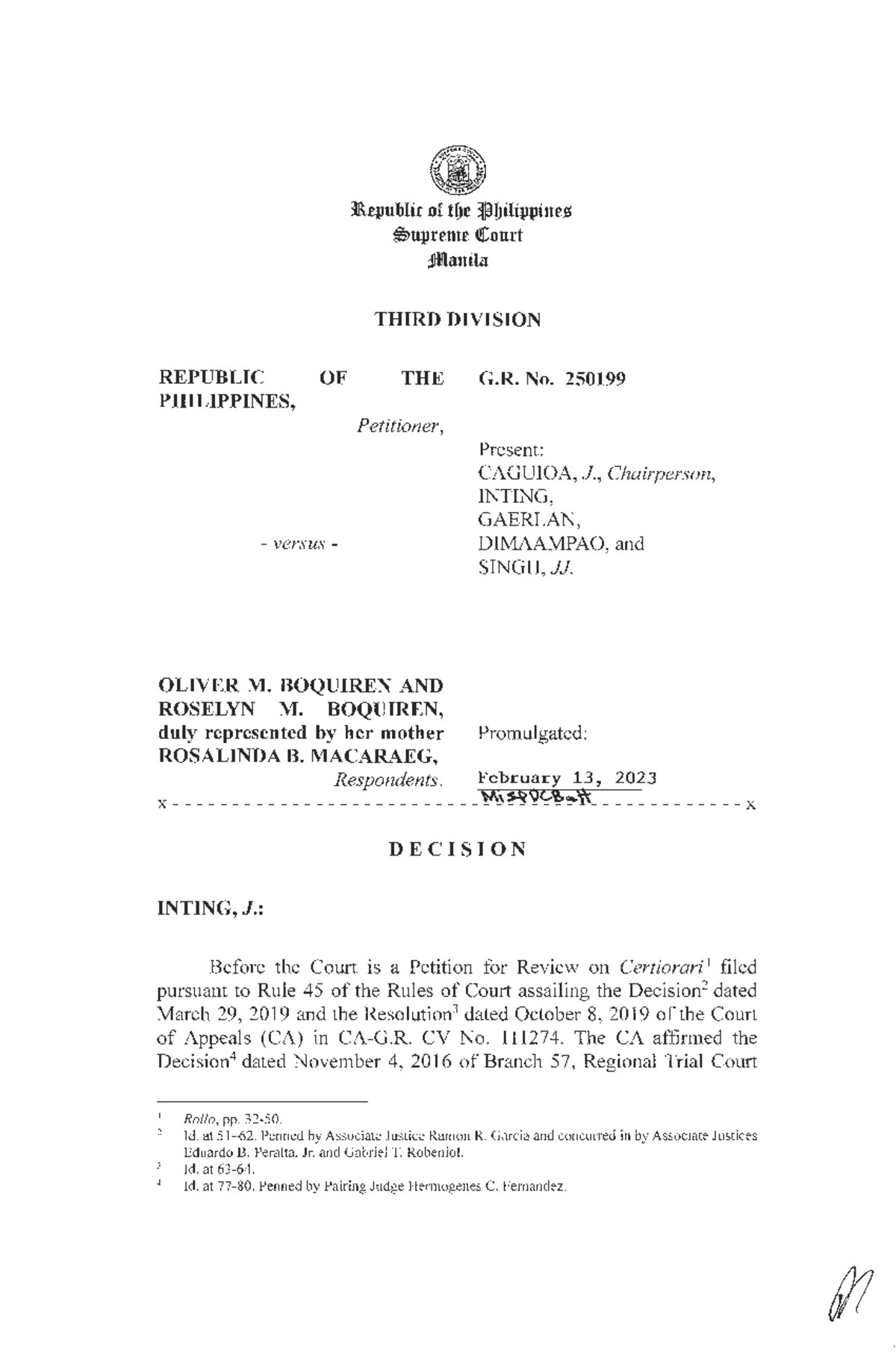 Republic vs. Boquiren No 250199 Feb 23, 2023 - REPUBLIC OF PHILIPPINES ...