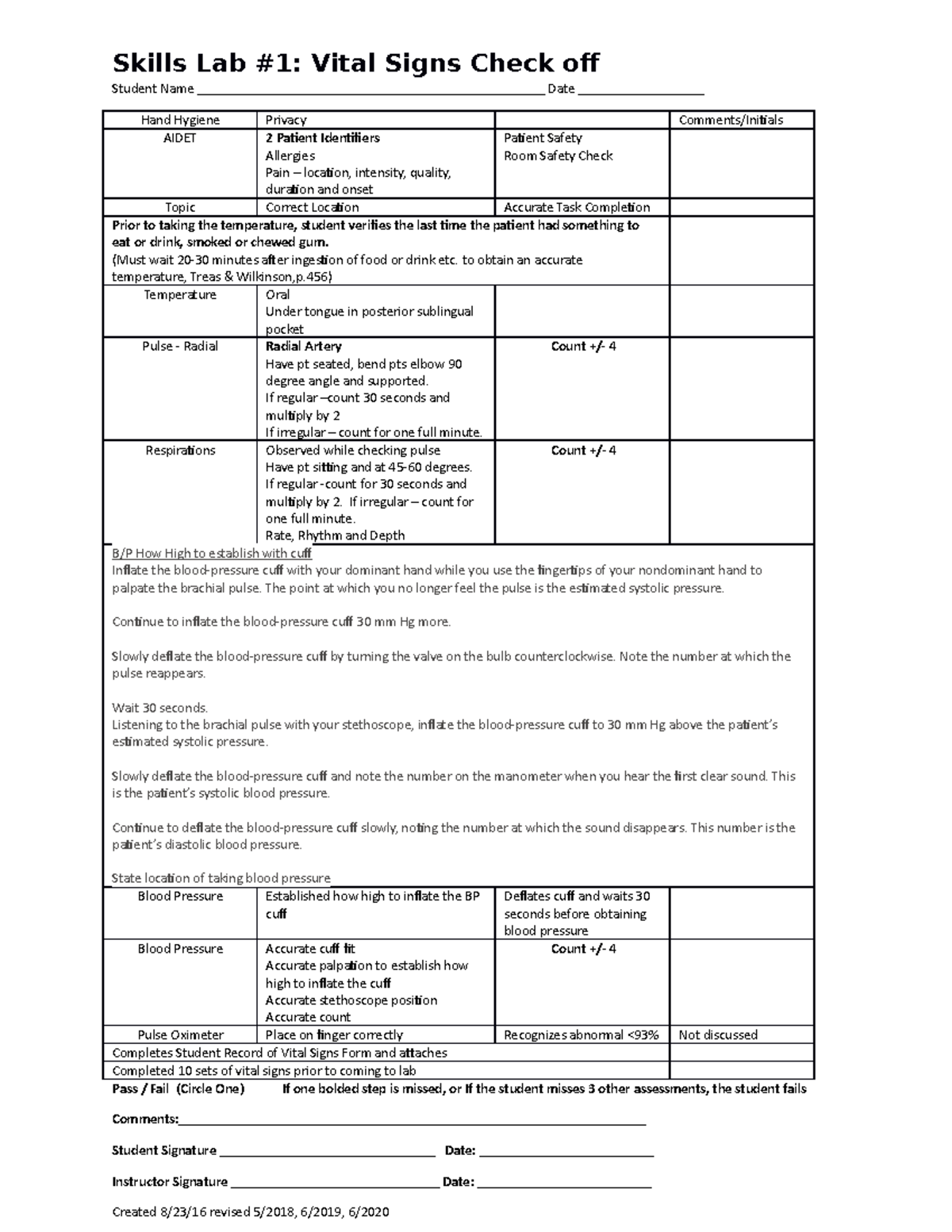 Skill 1 Vital Signs with ATI revisions (5)2020 - Skills Lab #1: Vital ...