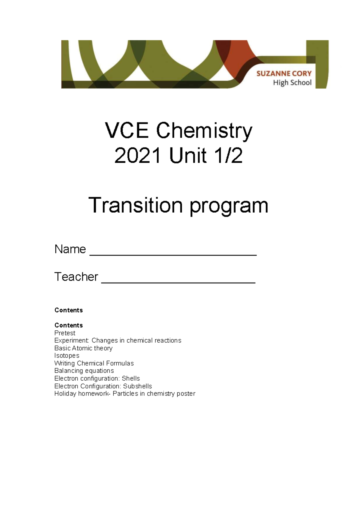 2021 VCE Chemistry transition booklet - VCE Chemistry 2021 Unit 1 ...