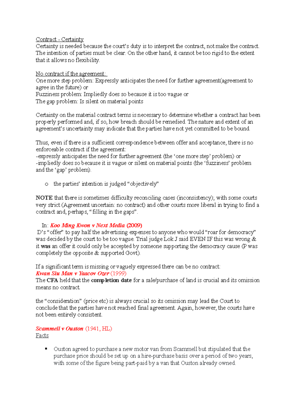 Contract I - certainty - Contract - Certainty Certainty is needed ...