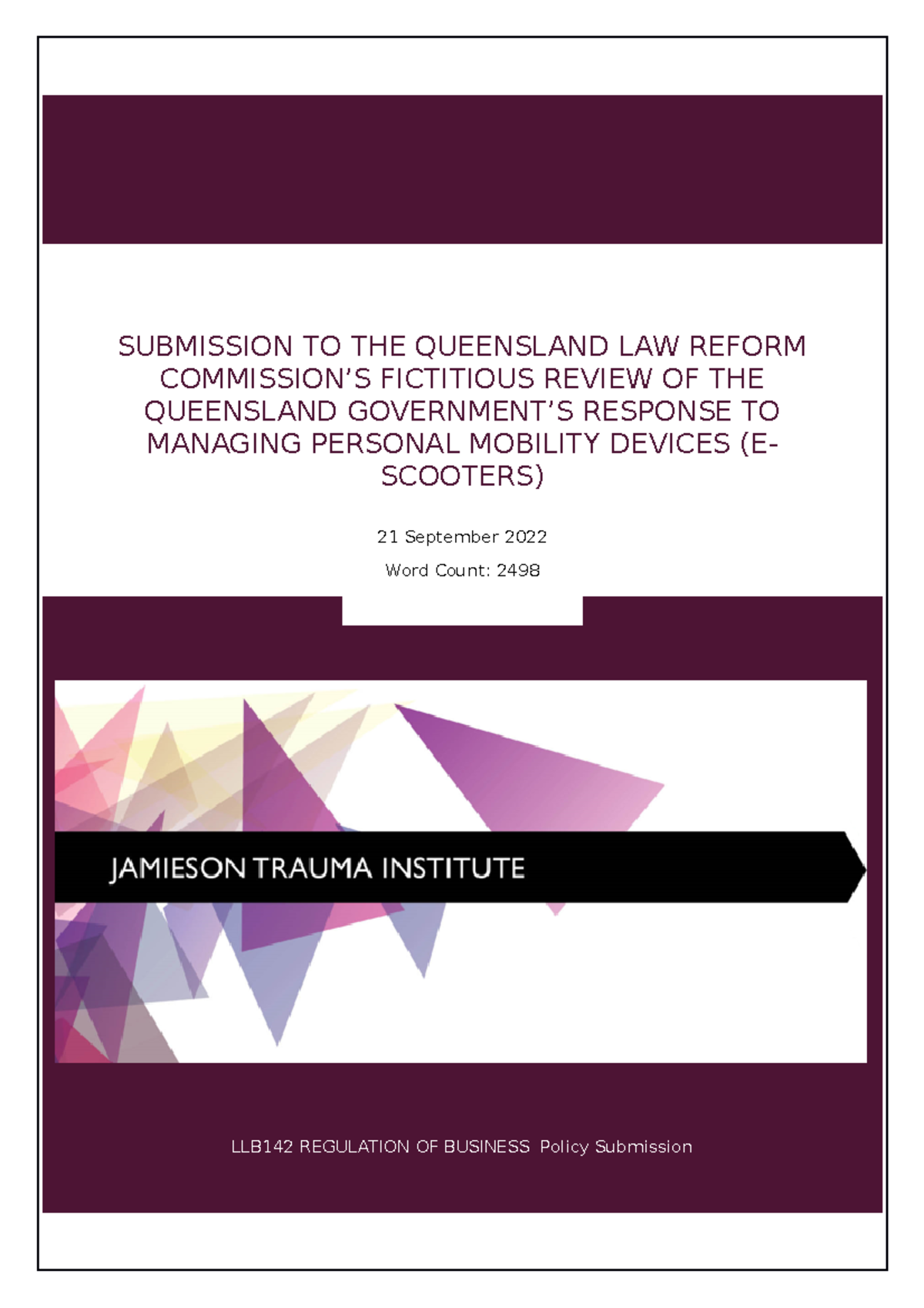 Policy Submission Final - LLB142 REGULATION OF BUSINESS Policy ...