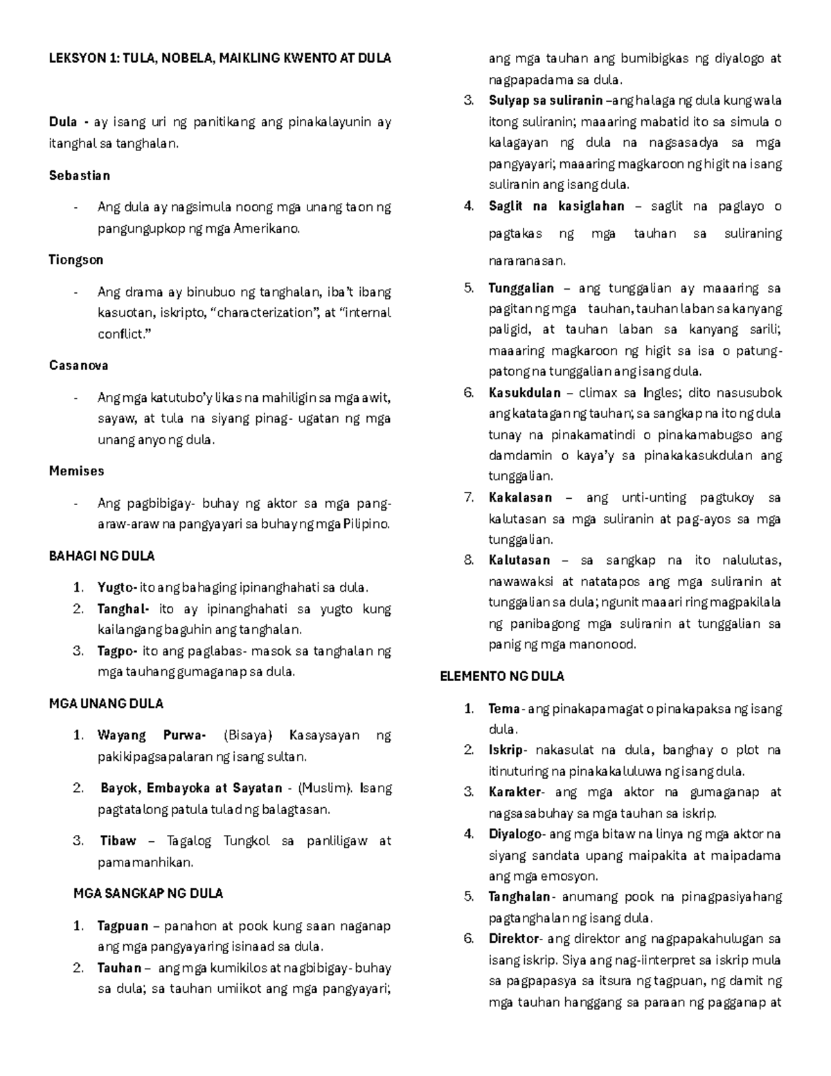 FIL- Reviewer- Midterms - LEKSYON 1: TULA, NOBELA, MAIKLING KWENTO AT ...
