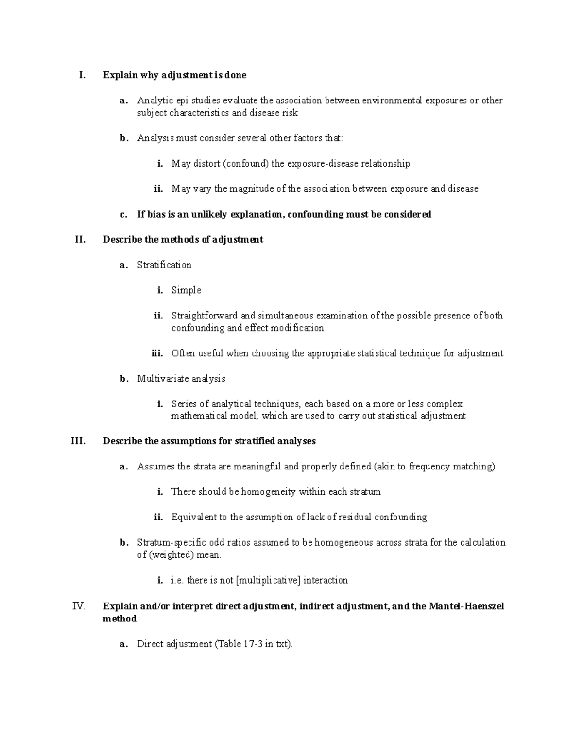Adv Epi Exam 2Study Guide - I. Explain why adjustment is done a ...
