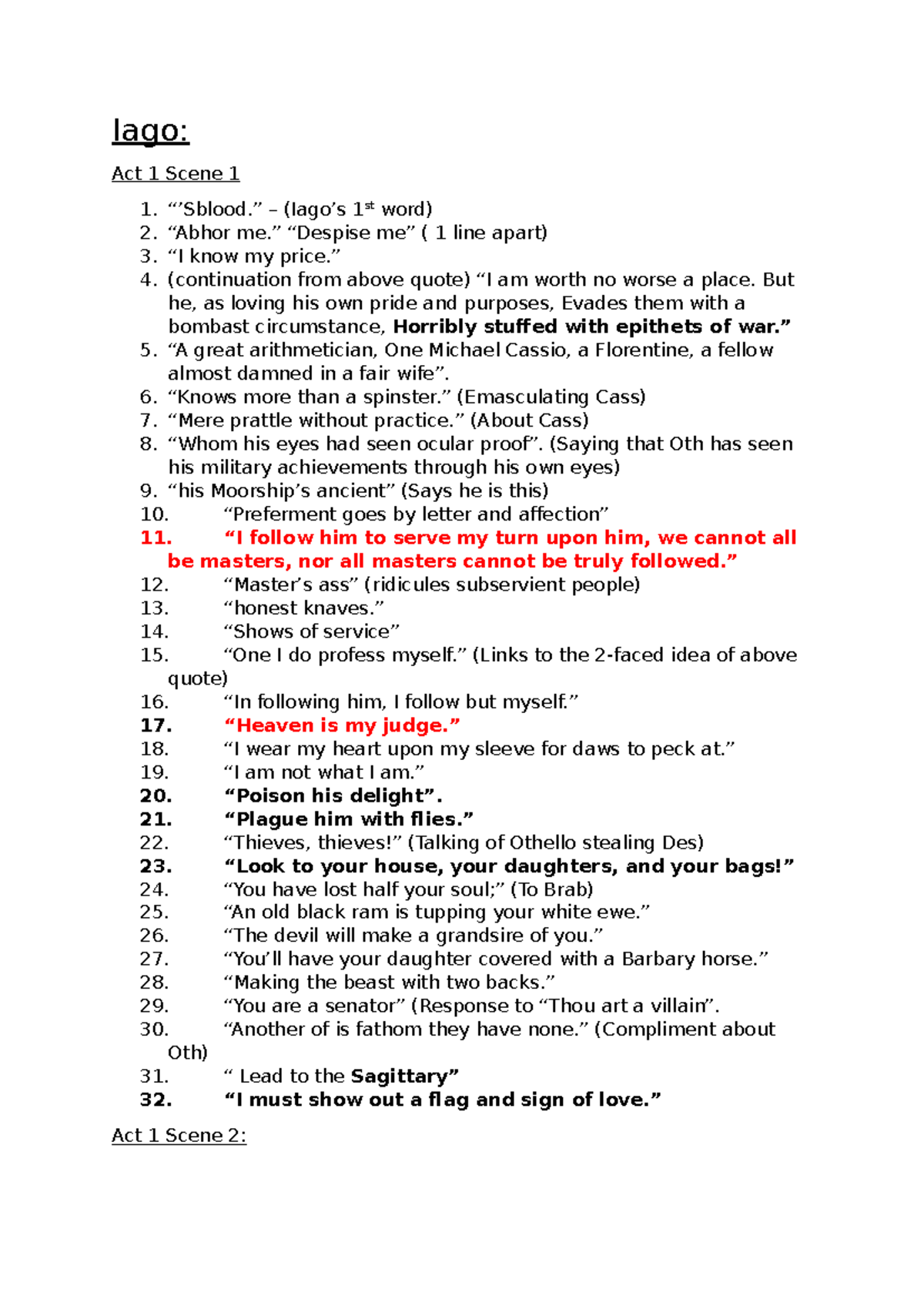 Important Iago Quotes - Iago: Act 1 Scene 1 1. “’Sblood.” – (Iago’s 1st ...