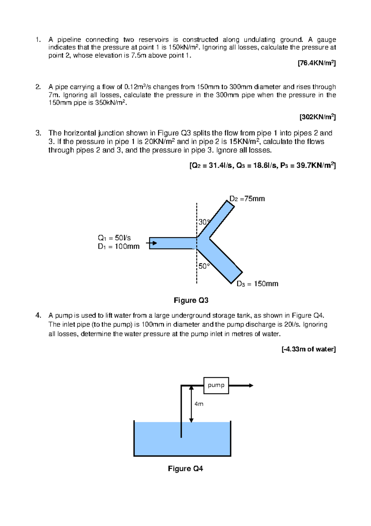 Continuity and energy - tutorial - 1. A pipeline connecting two ...