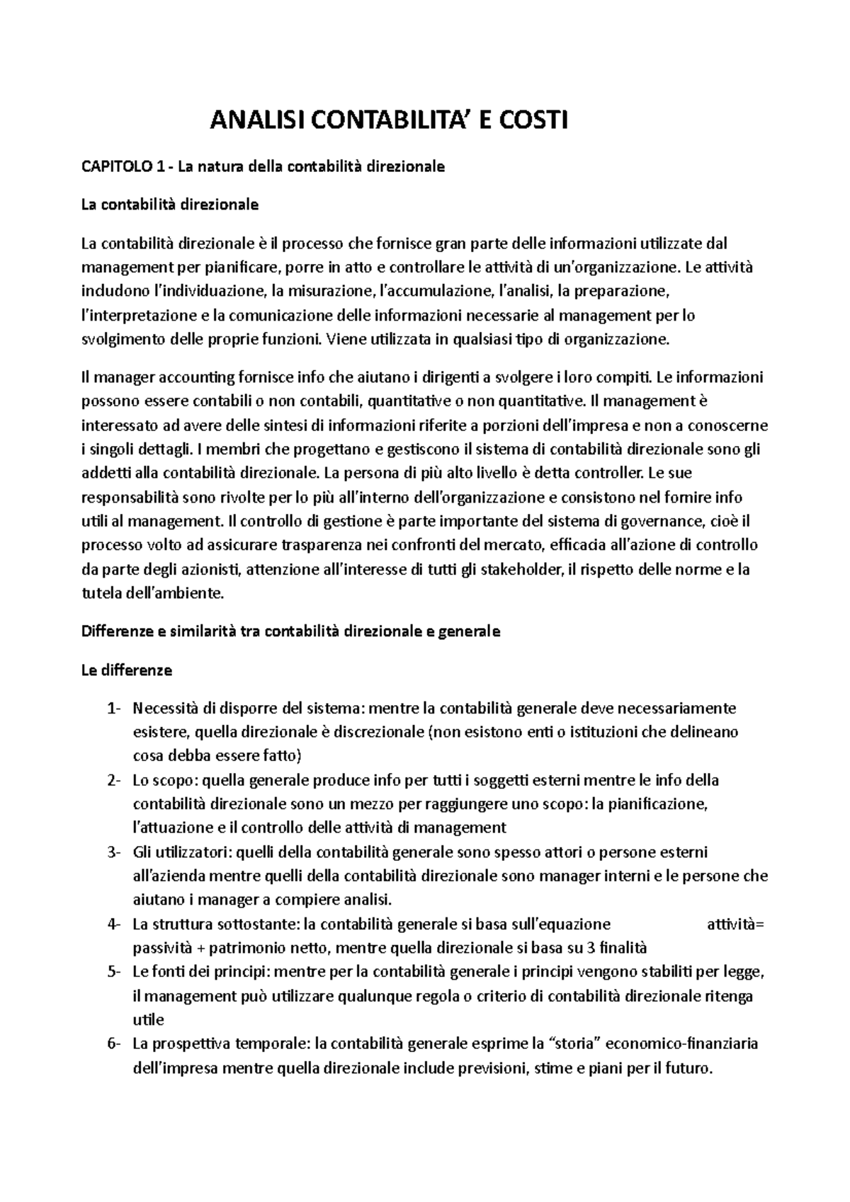 Cap 1 Acc Capitolo 1 Analisi Contabilità Dei Costi Analisi