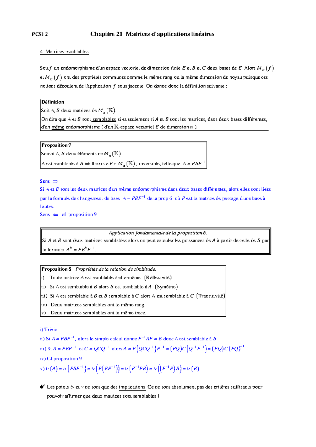 Matrices d'application linéaires/Matrices semblables - ( ) ( ) 4 ...