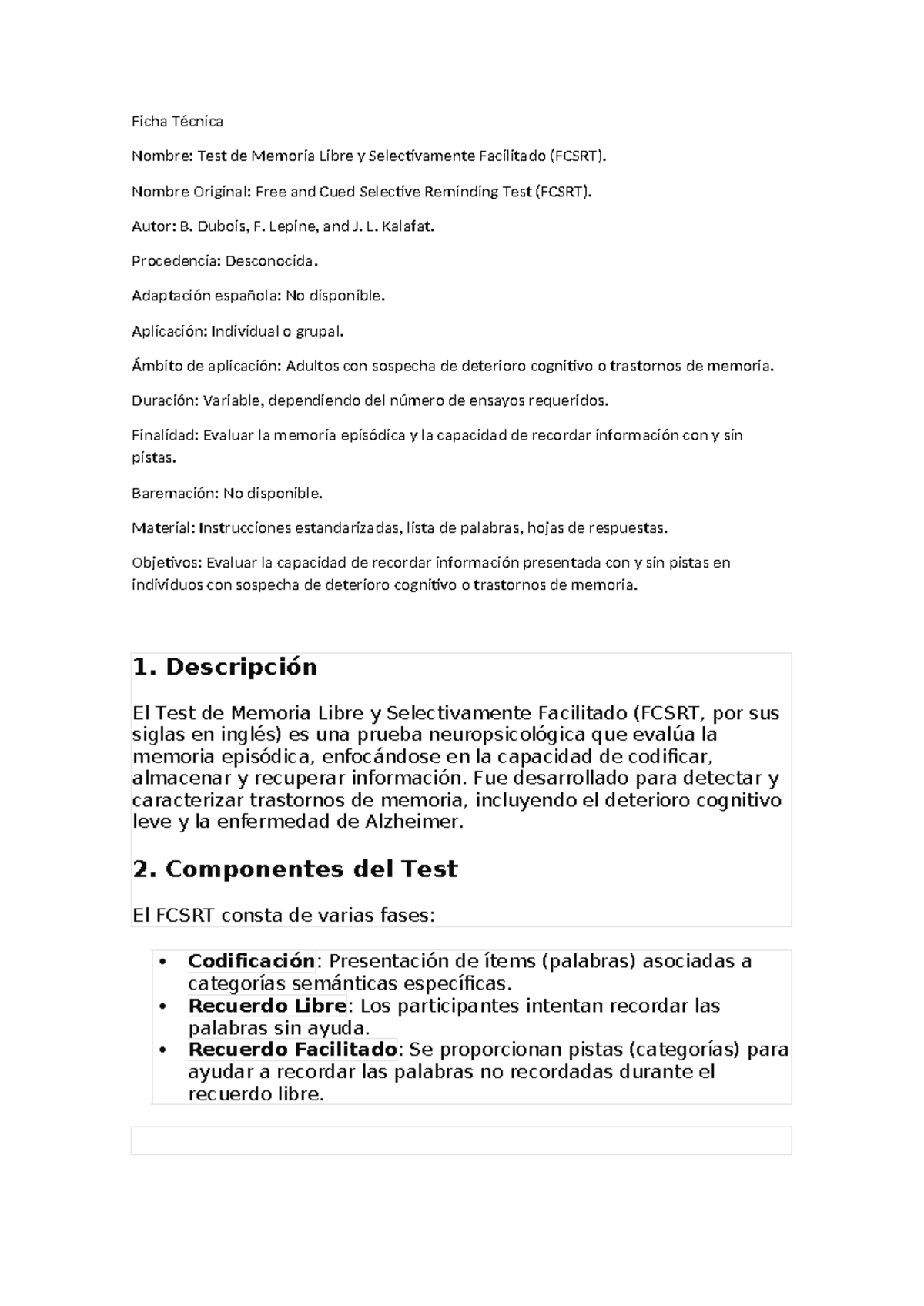 Ficha - Nombre Original: Free and Cued Selective Reminding Test (FCSRT ...